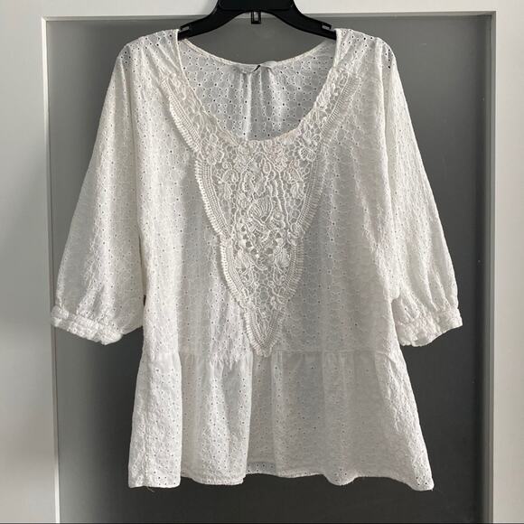 Zara | Tops | Zara Basic White Eyelet Lace Peplum Blouse S | Poshmark